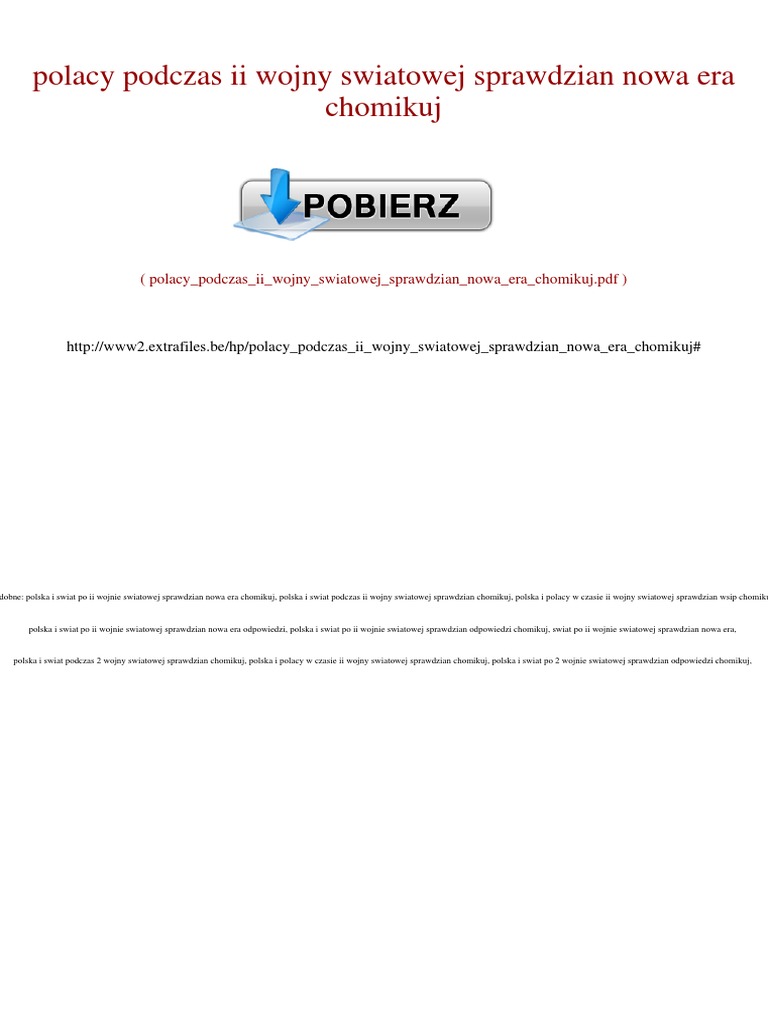 Polacy Podczas II Wojny Swiatowej Sprawdzian Nowa Era Chomikuj | PDF