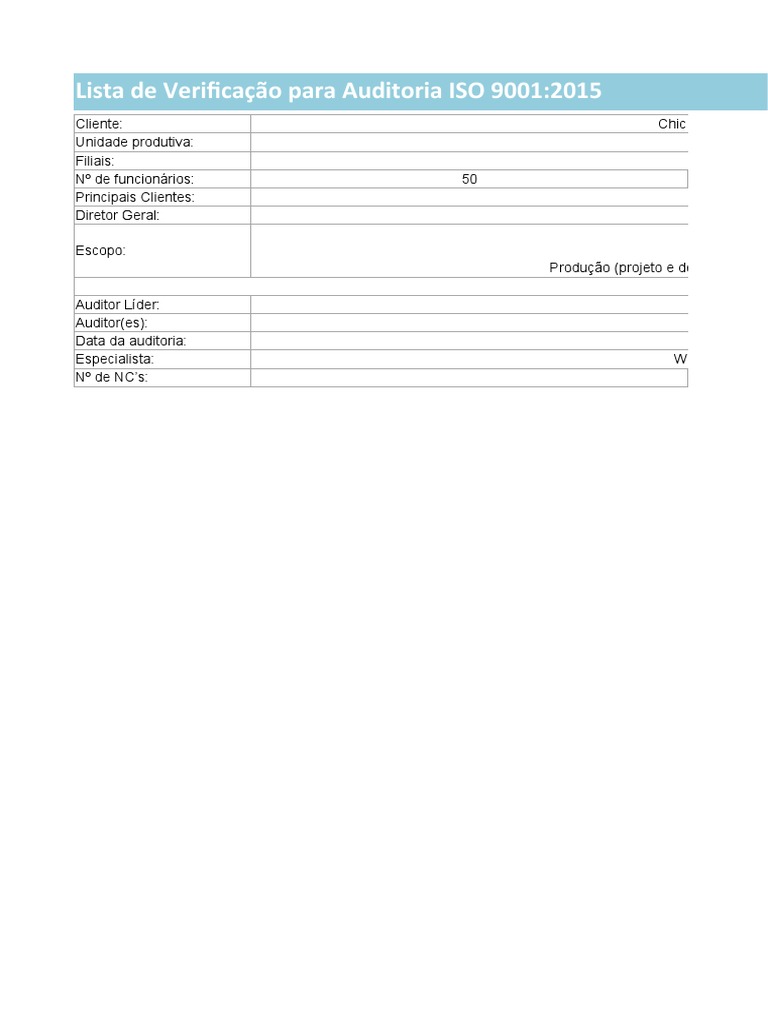 Check List Iso 9001 2015 | PDF | Qualidade (negócios) | Gestão de qualidade