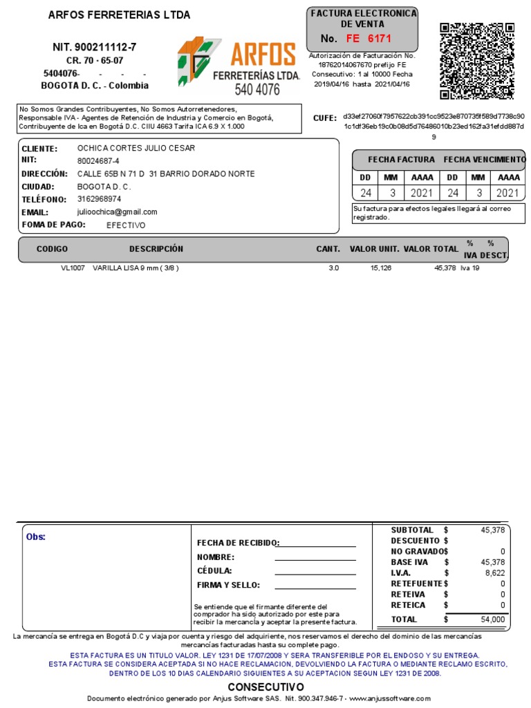 Arfor Ferreteria | PDF | Factura | Pagos
