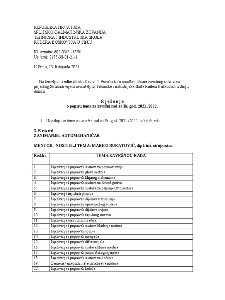 Teme Za Zavrsni Rad 21-22 | PDF