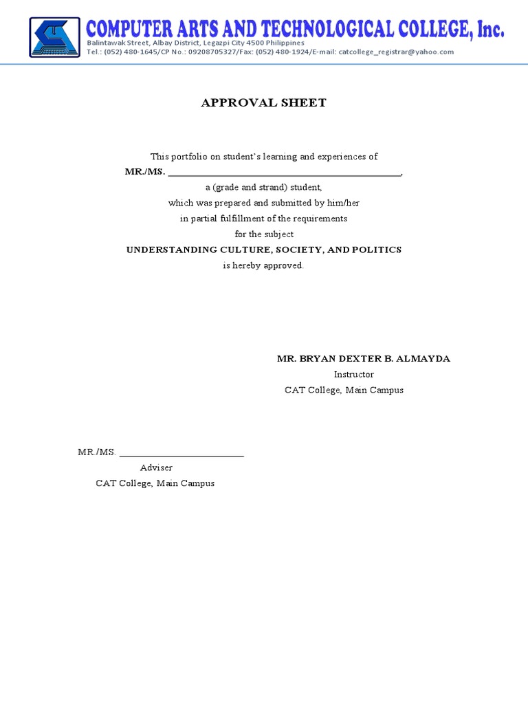 Portfolio Approval Sheet | PDF