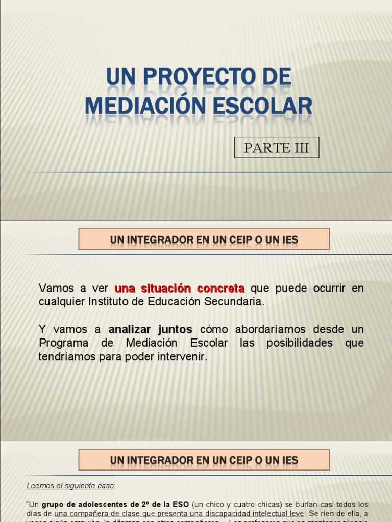 La Mediación Escolar - Parte III | PDF | Cuestionario | Mediación