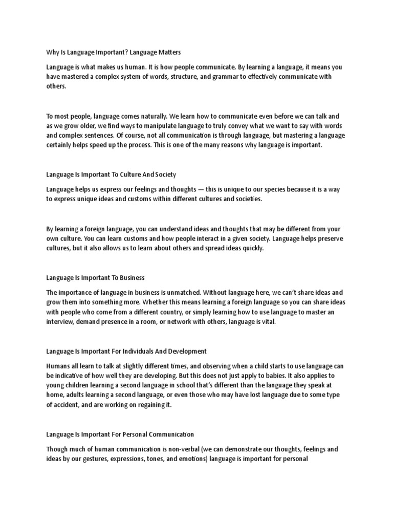 The Importance of Language in Life | PDF | Communication | Cognitive ...