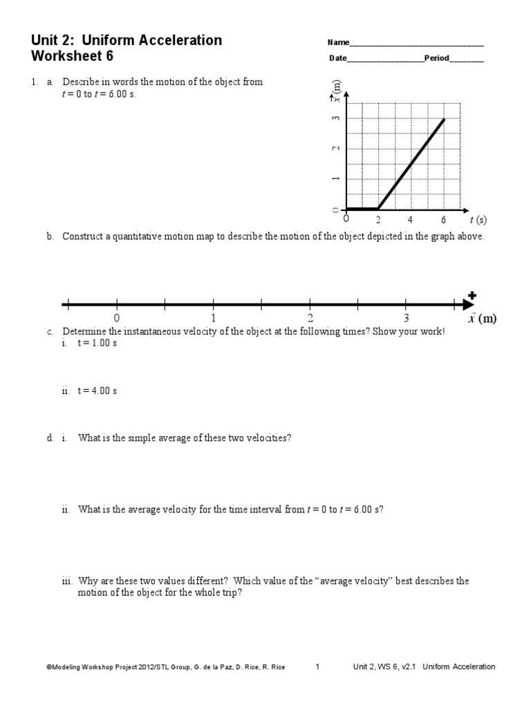 Unit 2: Uniform Acceleration Worksheet 6: T 0 To T 6.00 S | PDF | Velocity | Acceleration