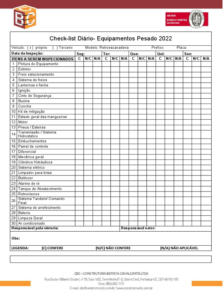 Check List Retro Escavadeira | PDF | Tecnologia e Engenharia