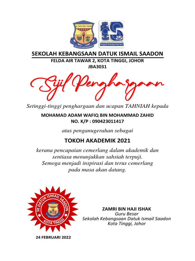 Anugerah Tokoh Murid 2021 | PDF