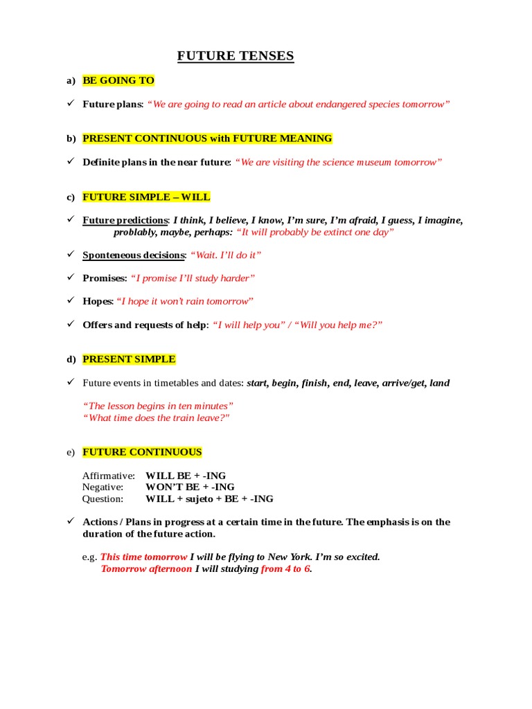 Future Tenses Explanation | PDF