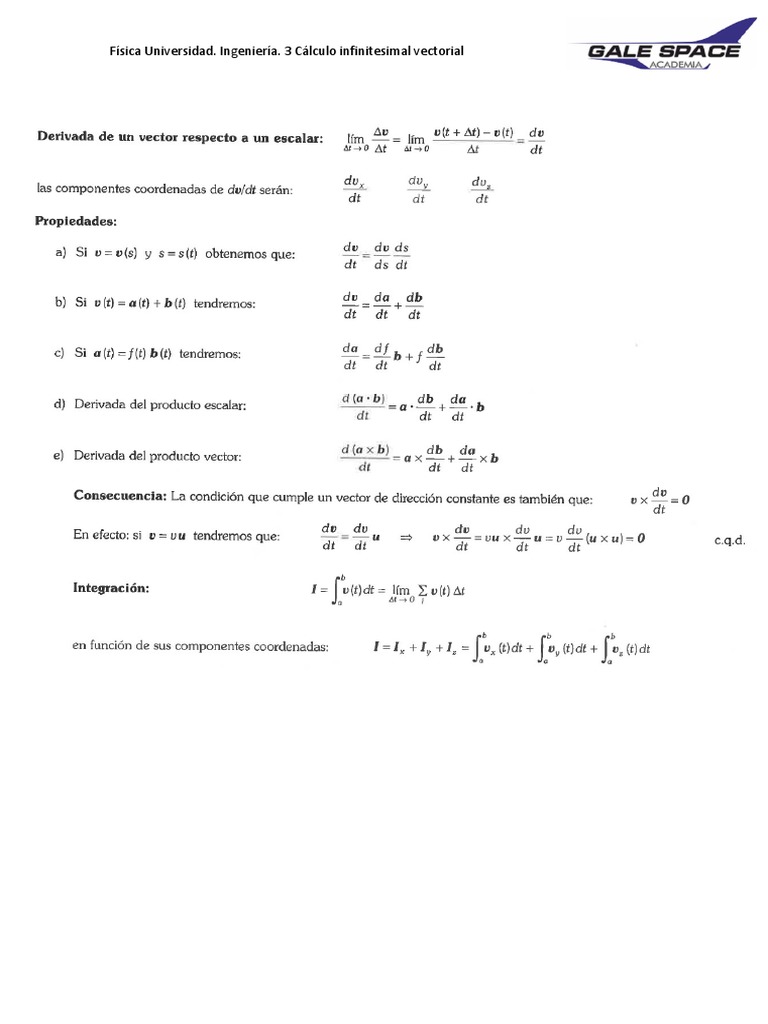 Formulario Calculo Infinitesimal Vectorial | PDF