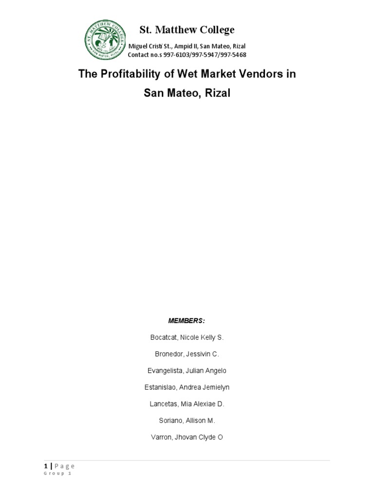 The Profitability of Wet Market Vendors in | PDF | Sampling (Statistics) The Profitability of Wet Market Vendors in | PDF | Sampling (Statistics)