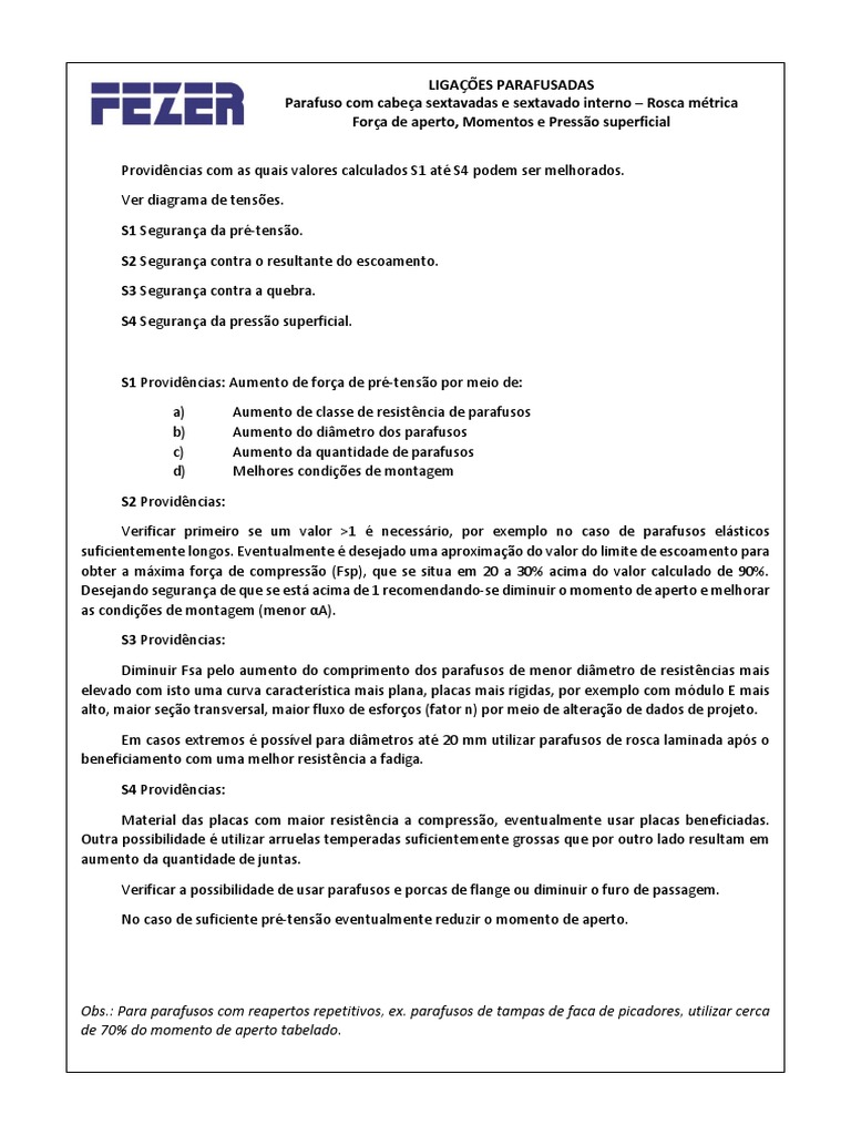 Torque Parafusos | PDF | Parafuso | Estresse (Mecânica)