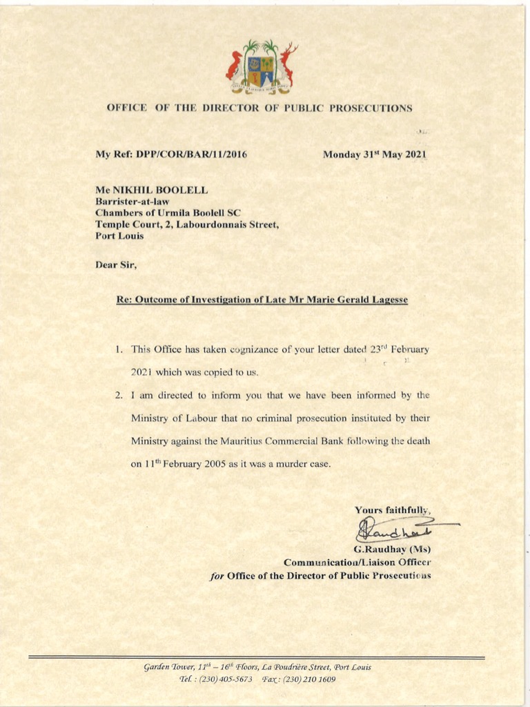 Letter From DPP Office | PDF