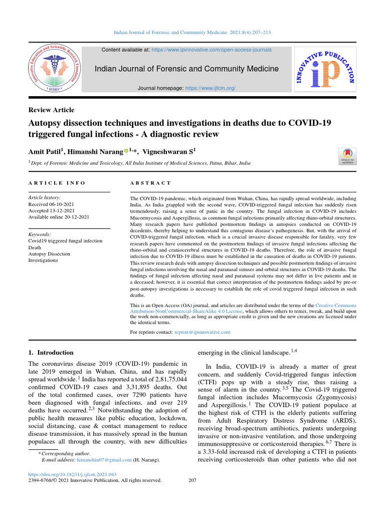 Autopsy Dissection Techniques and Investigations in Deaths Due To COVID ...
