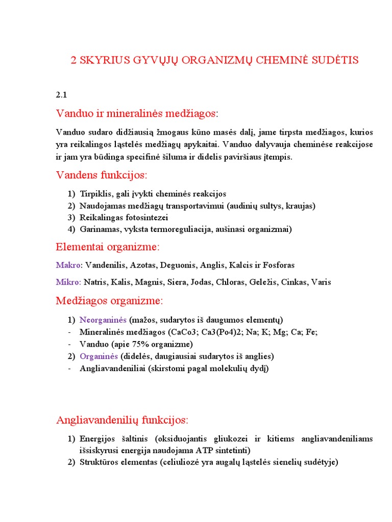 2 Skyrius Gyvųjų Organizmų Cheminė Sudėtis | PDF