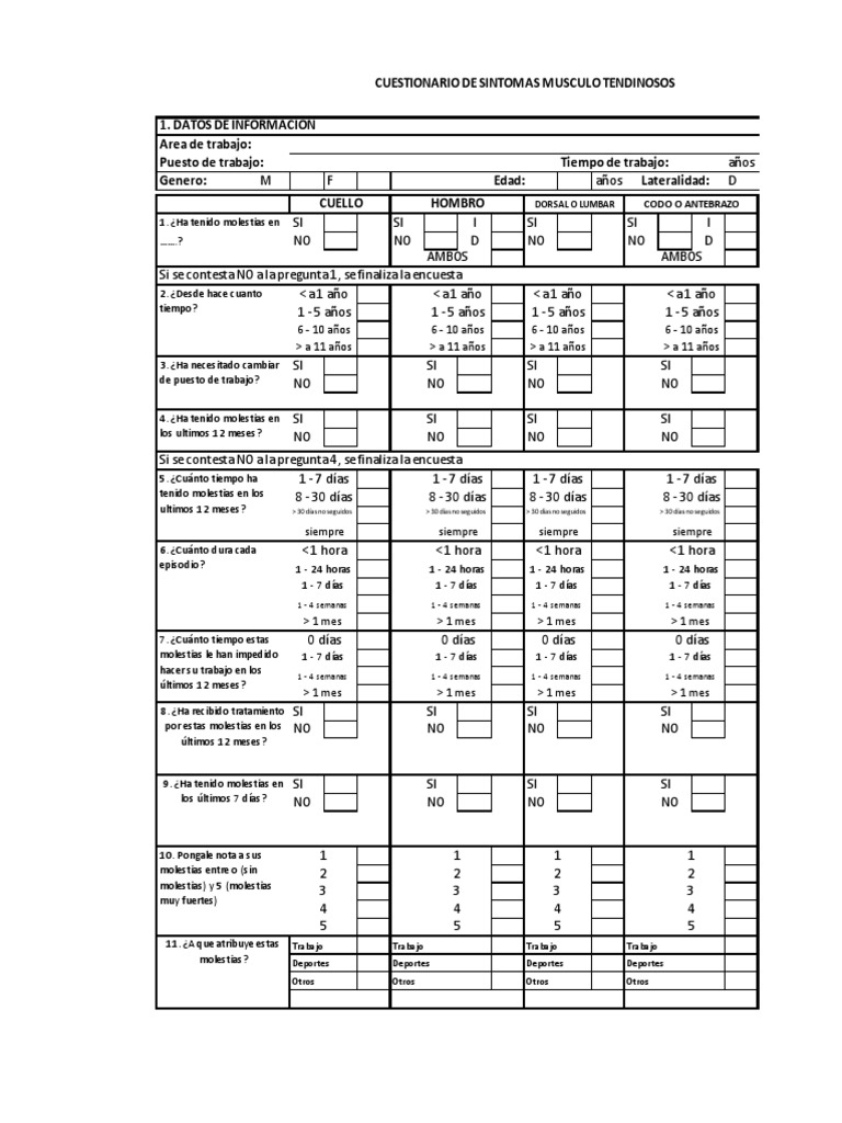 Copia de Cuestionario Nordico de Sintomas Musculo Tendinosos | PDF