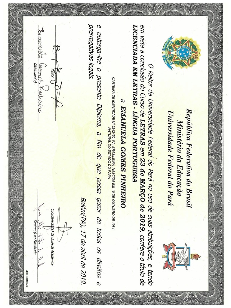 Diploma Emanuela Frente e Verso | PDF