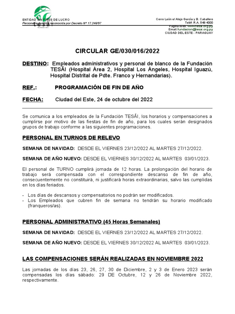 Circular-016-2022 - Programación de Fin de Año | PDF