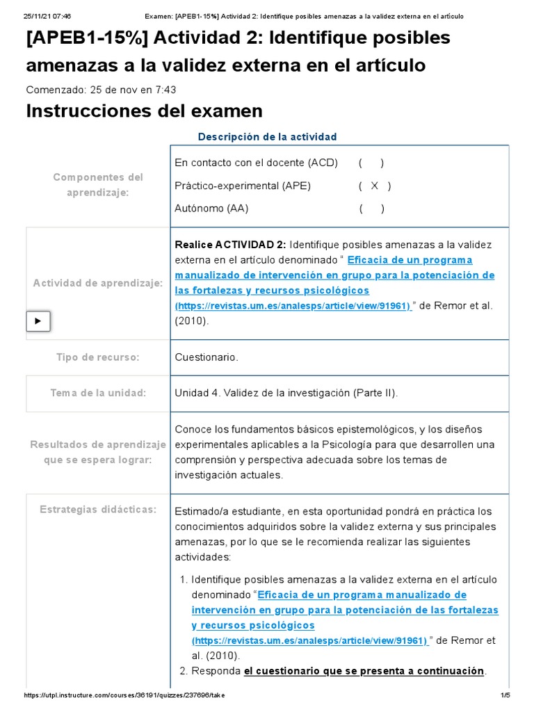 Examen_ [APEB1-15%] Actividad 2_ Identifique Posibles Amenazas a La Validez Externa en El ...