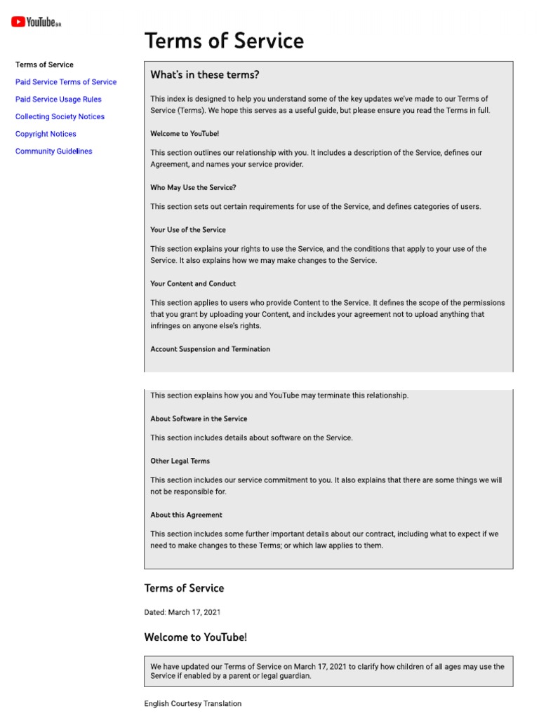 Terms - Service - YouTube2021 | PDF