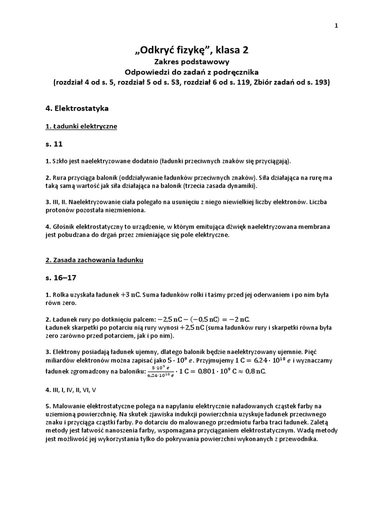 Rozwiazania Zadan Podrecznik Odkryc Fizyke KL Jakk | PDF