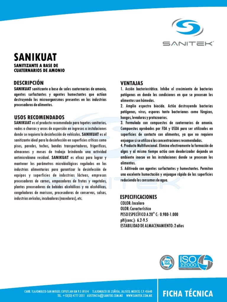 Sanikuat - Ficha Tecnica | PDF | Agua | Alimentos
