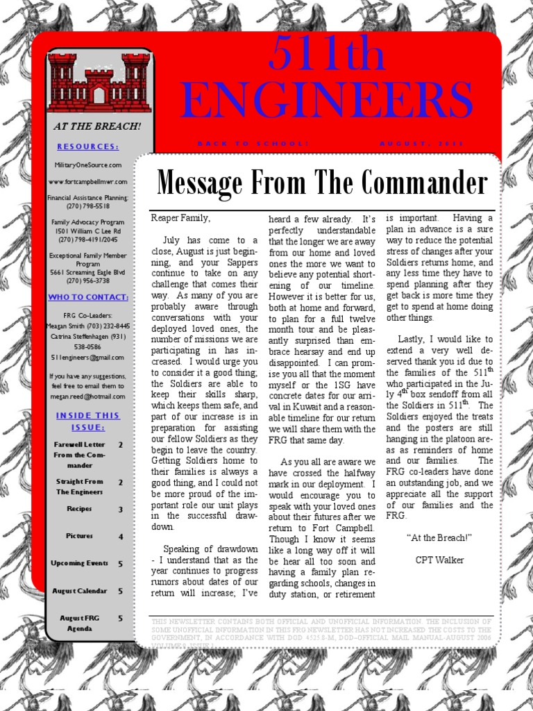 511th Sapper Company August Newsletter | PDF | Teaspoon | Chili Pepper