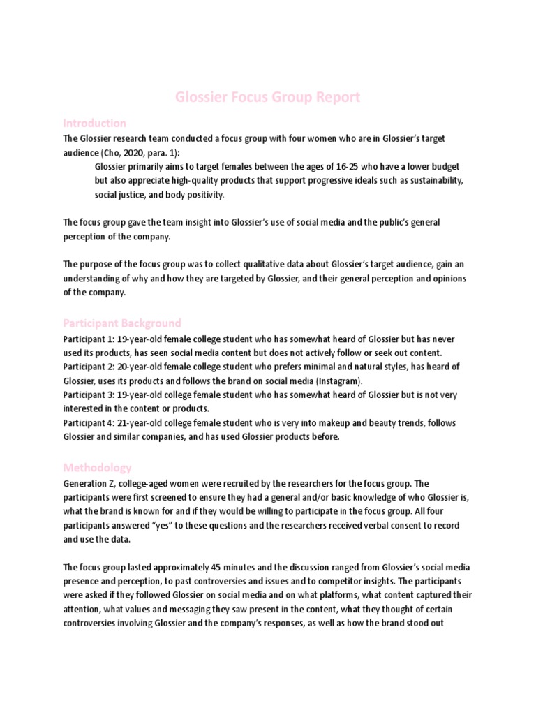Glossier Focus Group Report: Participant | Download Free PDF | Focus Group | Social Media