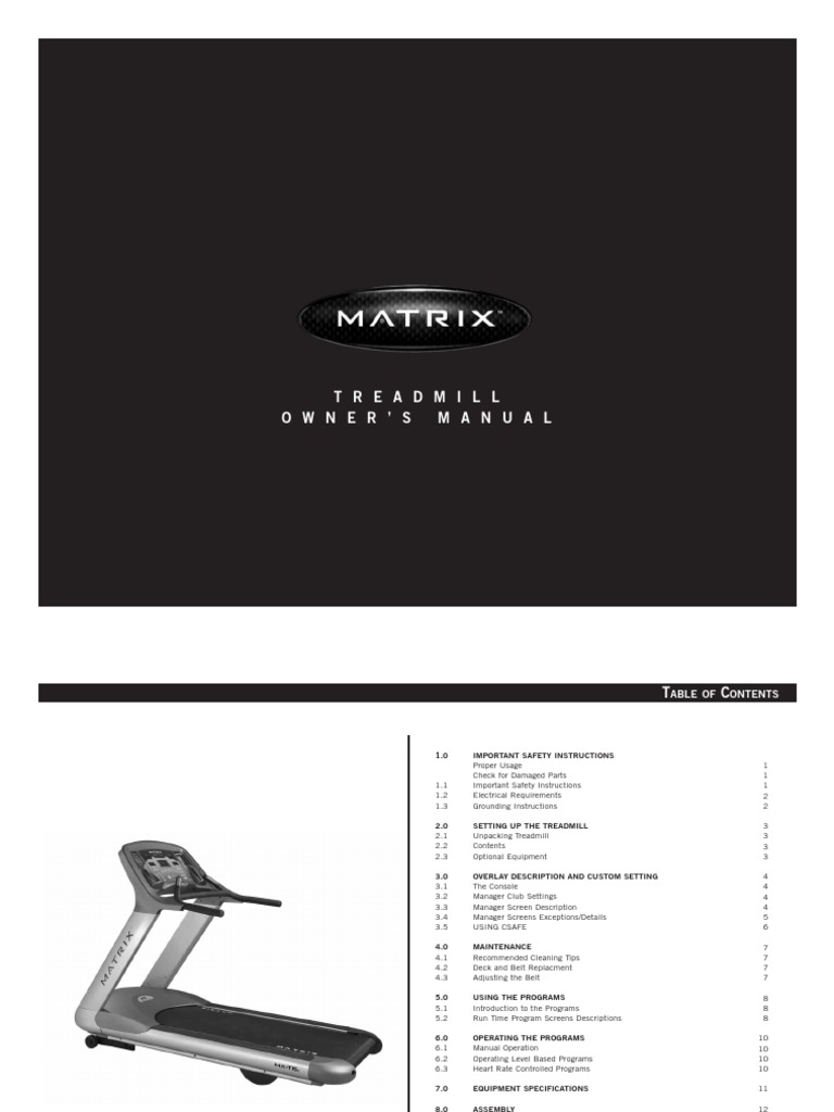 Matrix Treadmill Owner's Manual | PDF | Ac Power Plugs And Sockets ...