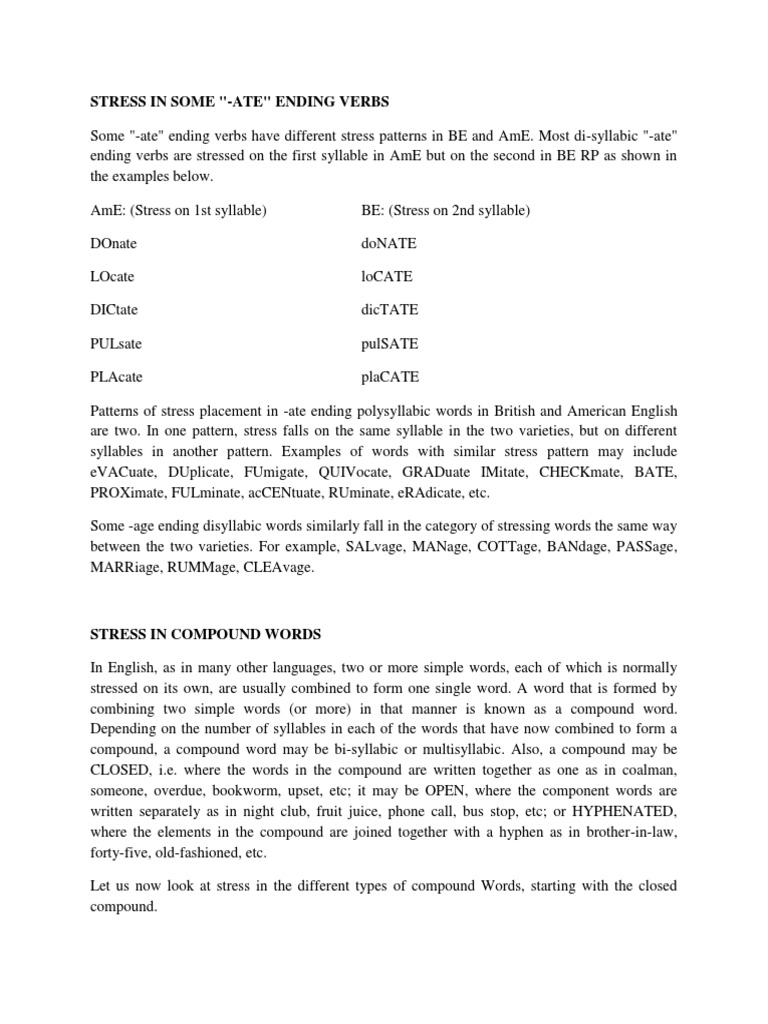 Stress Patterns in "-ate" Verbs | PDF | Stress (Linguistics) | Word