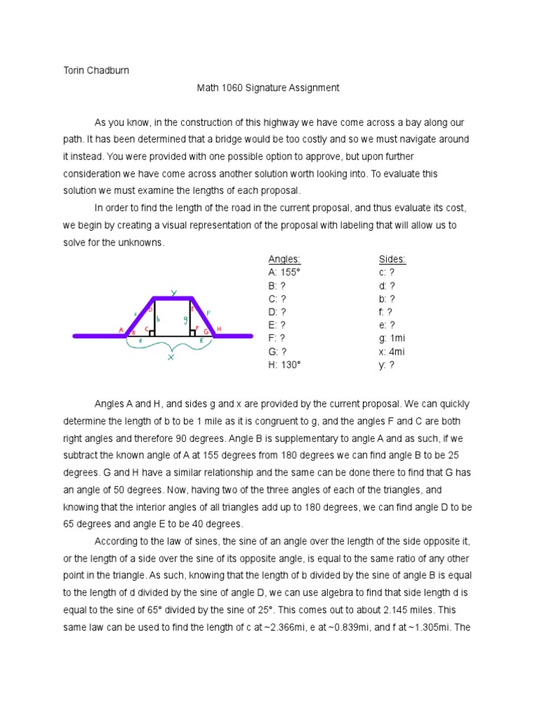 Math 1060 Signature Assignment 1 | PDF | Triangle | Angle
