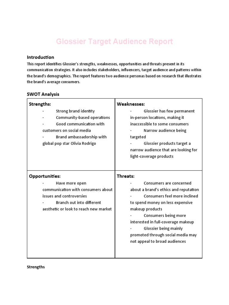 Glossier Target Audience Report: Strengths | PDF | Brand | Target Audience
