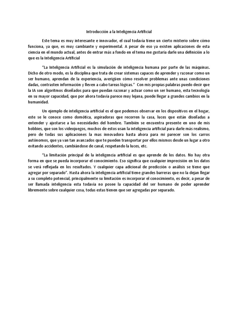 Introducción A La Inteligencia Artificial | PDF | Inteligencia artificial | Inteligencia (IA) y ...