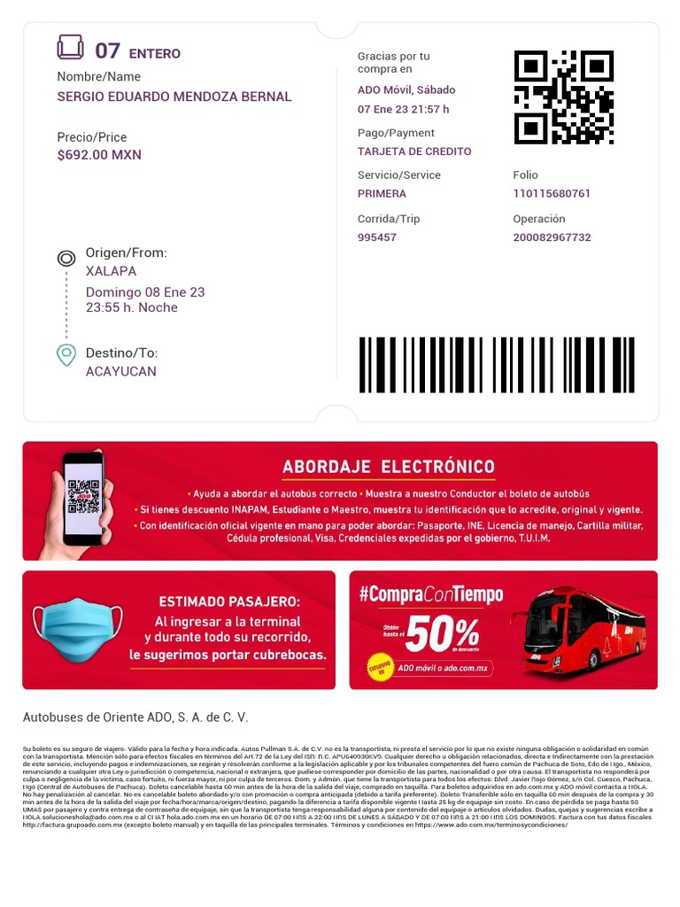 Ejemplo de Boleto de Autobús | PDF