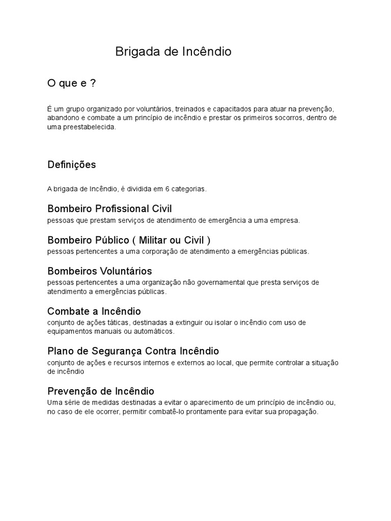 Brigada de Incêndio | PDF | Brigada | Primeiros socorros