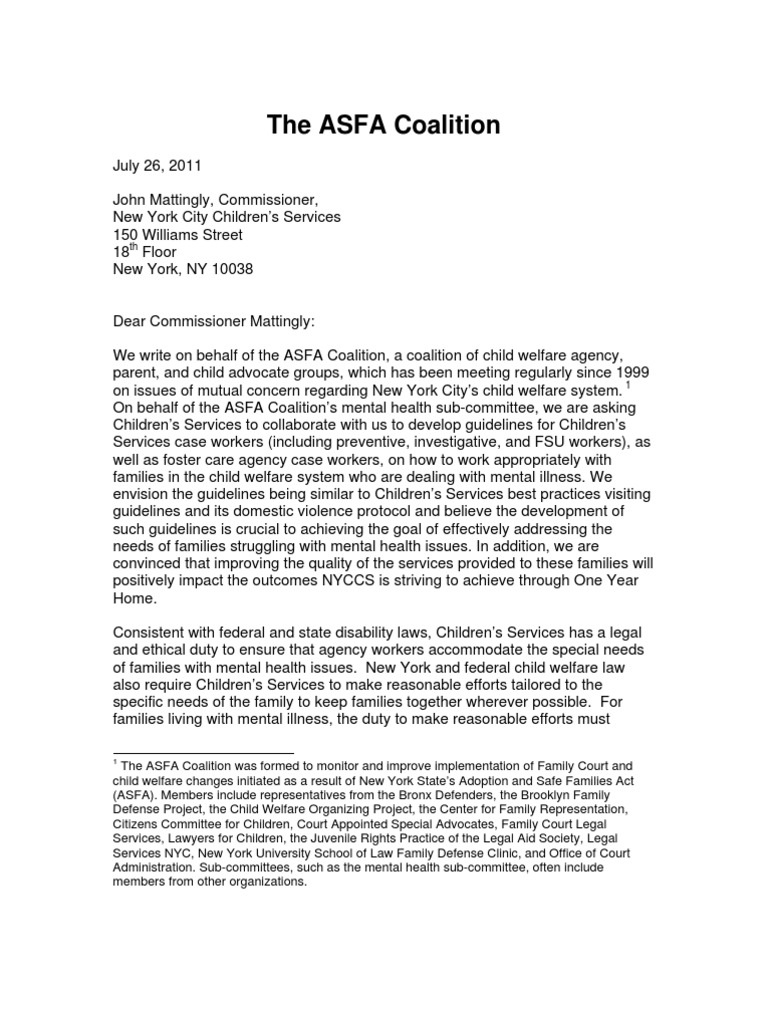 Letter to ACS Commissioner | Child Protection | Mental Health