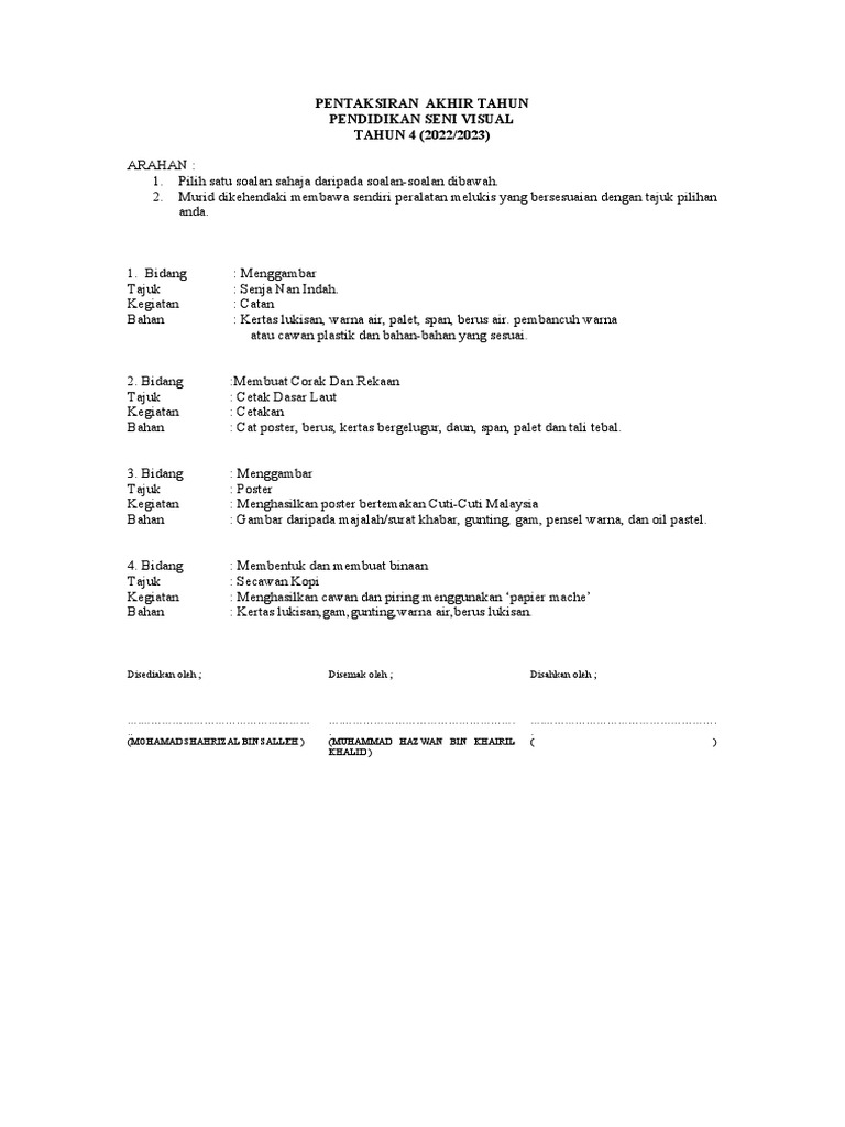 Exam PSV Tahun 4 | PDF