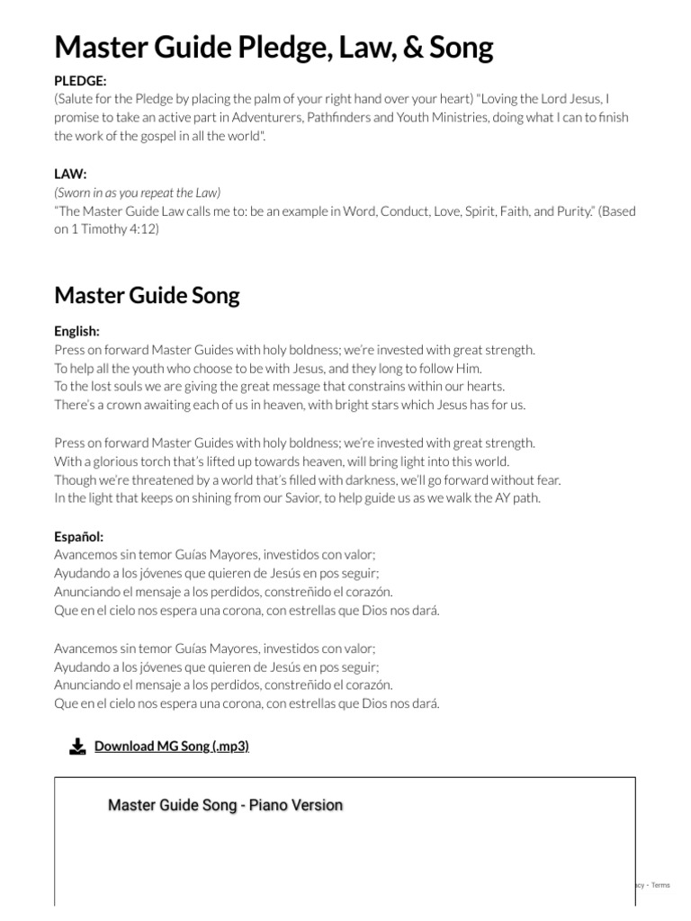 Master Guide Pledge, Law, & Song - Club Ministries - North American ... Master Guide Pledge, Law, & Song - Club Ministries - North American ...