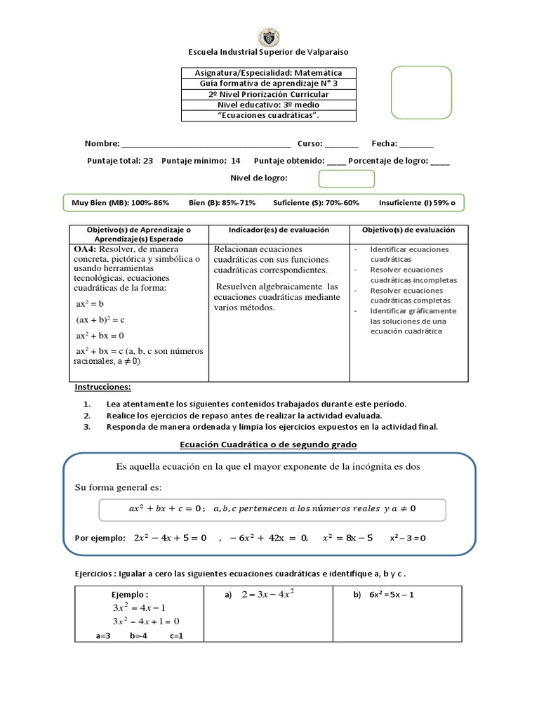 Resolucion de La Ecuacion Cuadratica | PDF | Ecuaciones | Ecuación cuadrática