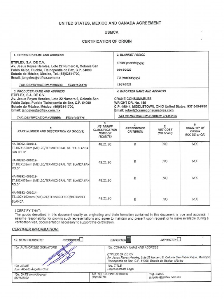 Certification of Origin | PDF