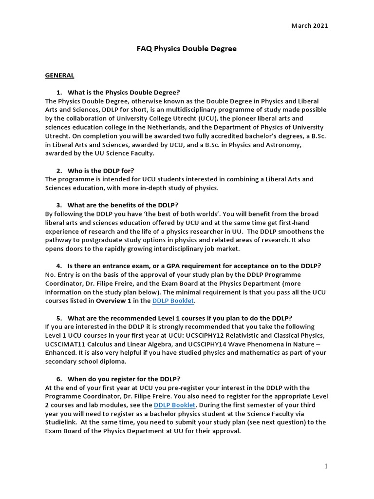 Faq Physics Double Degree Final Mar 2021 | PDF | Academic Degree | Physics