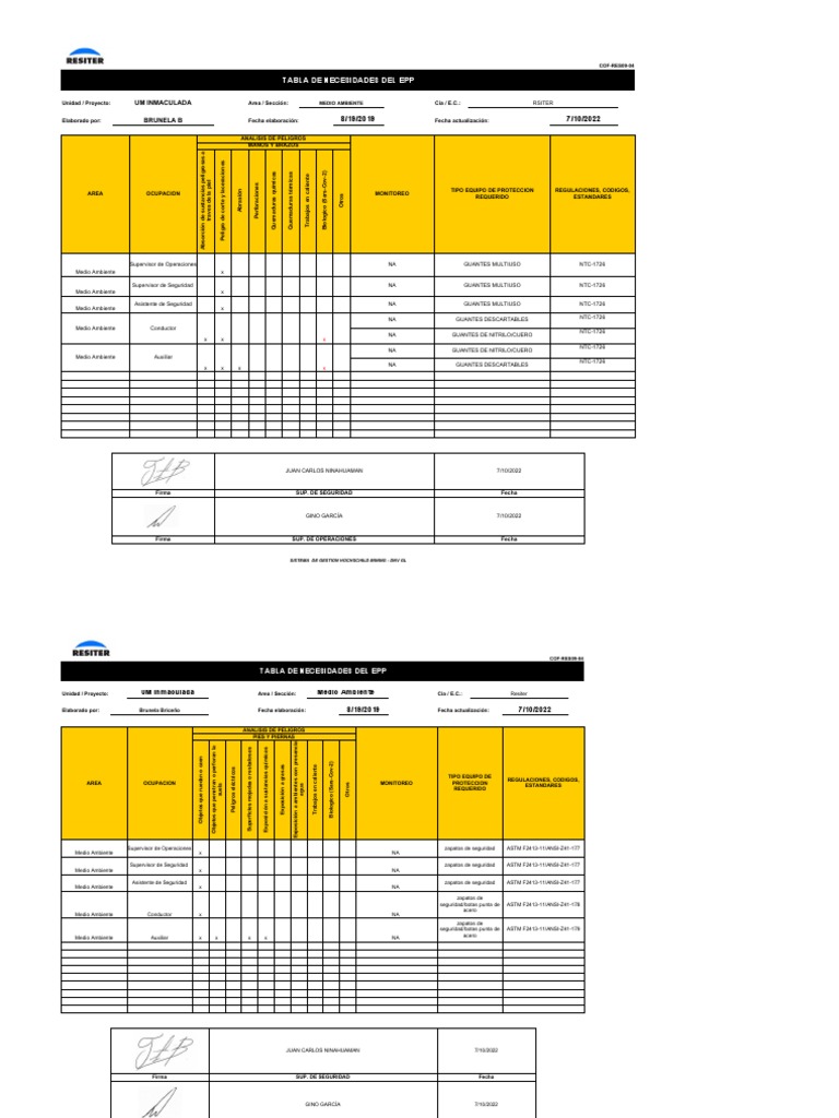 Tabla de Necesidades de Epp-2022 | Descargar gratis PDF | Materiales | Naturaleza