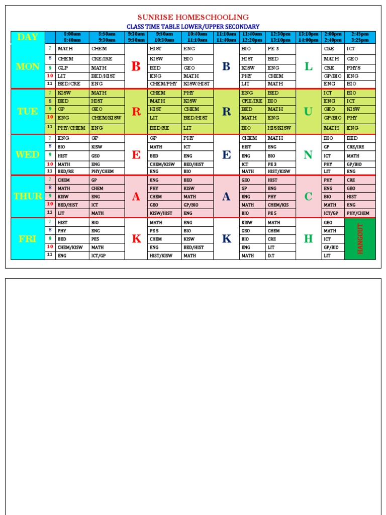 Secondary Time Table | PDF