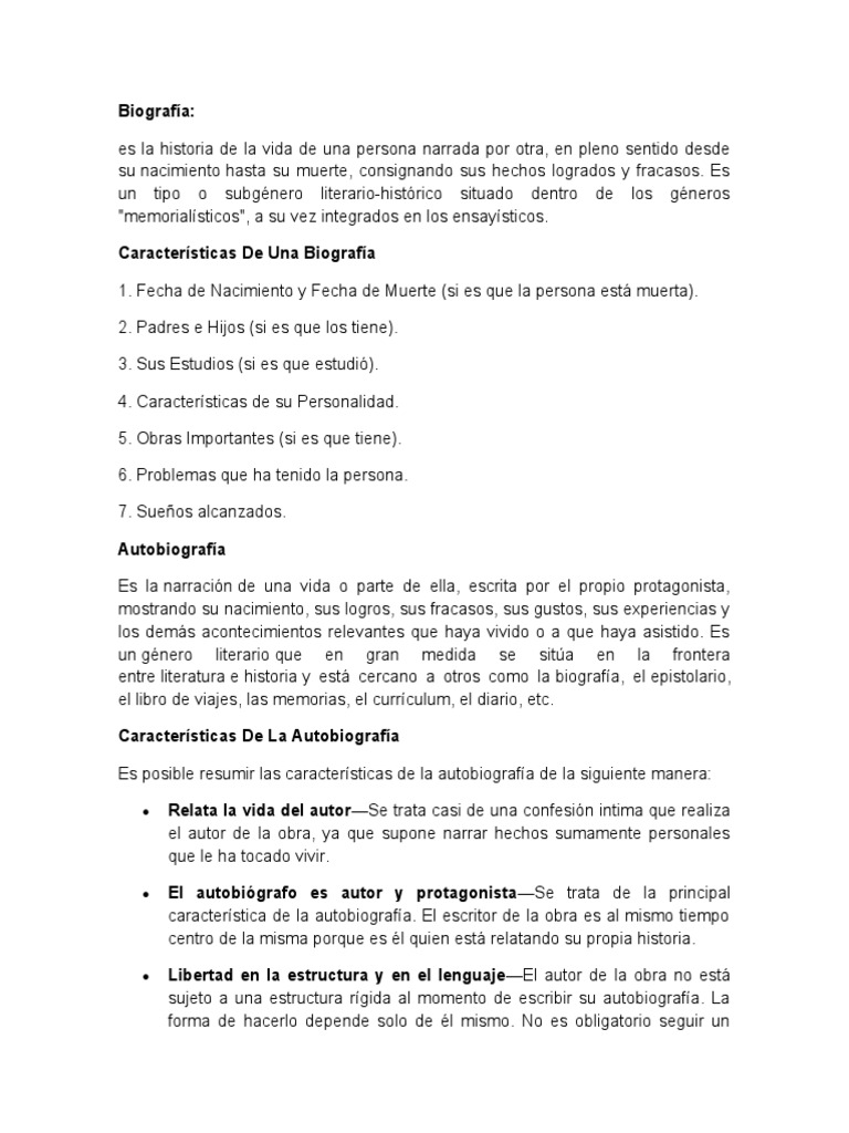 Biografía y Autobiografía: Definiciones y Características | PDF ...