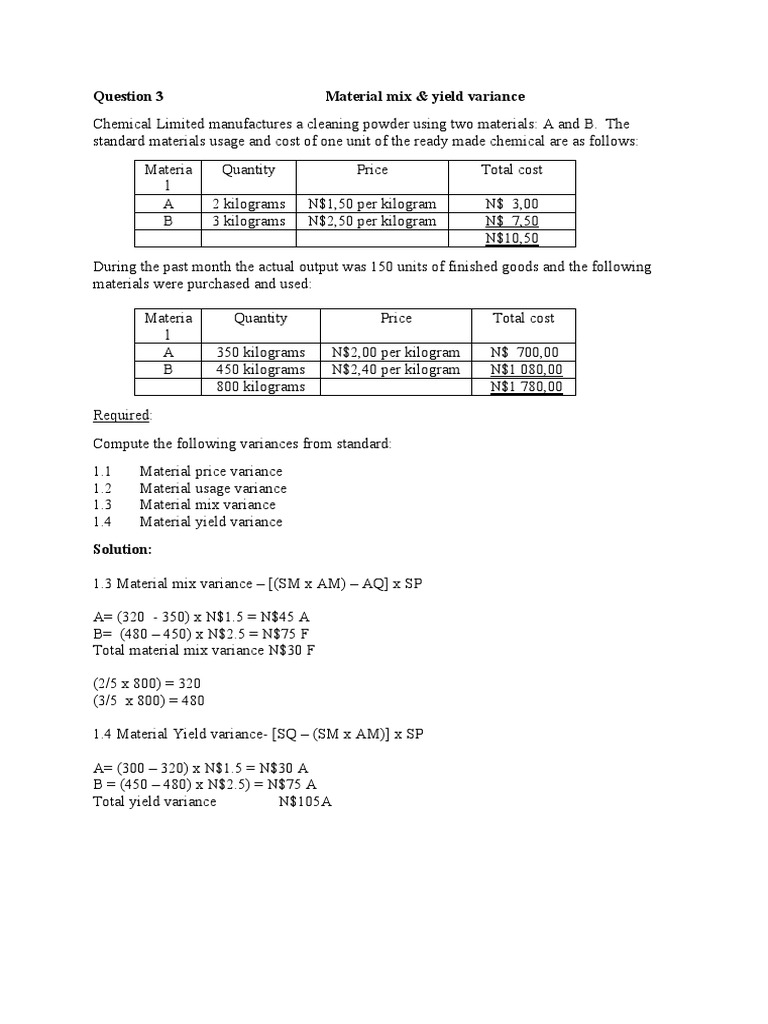 Practice Question Three-Material, Labour Sales Mix Variance | PDF ...