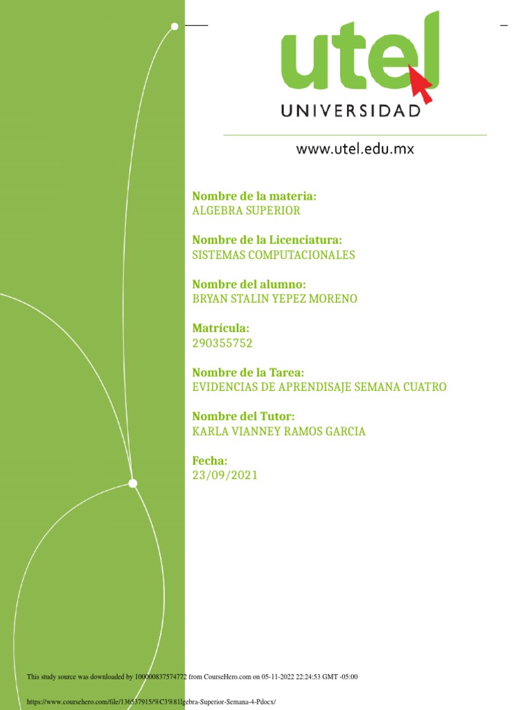 Lgebra Superior Semana 4 P | PDF | Ecuaciones | Matemáticas