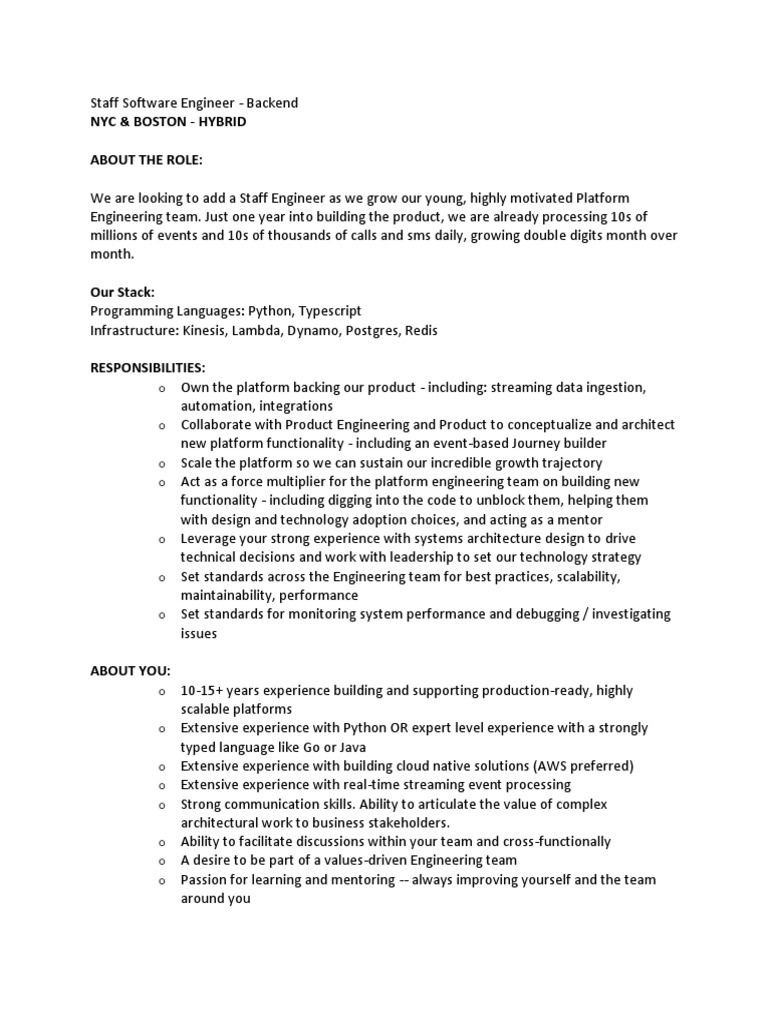 JD Backend Staff Software Engineer-1 | PDF | Cloud Computing | Python (Programming Language)