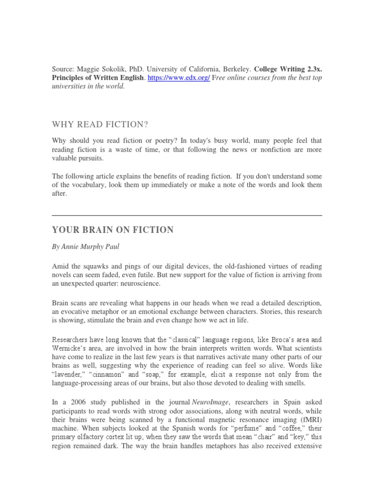 Why Read Fiction | PDF | Perception | Mind