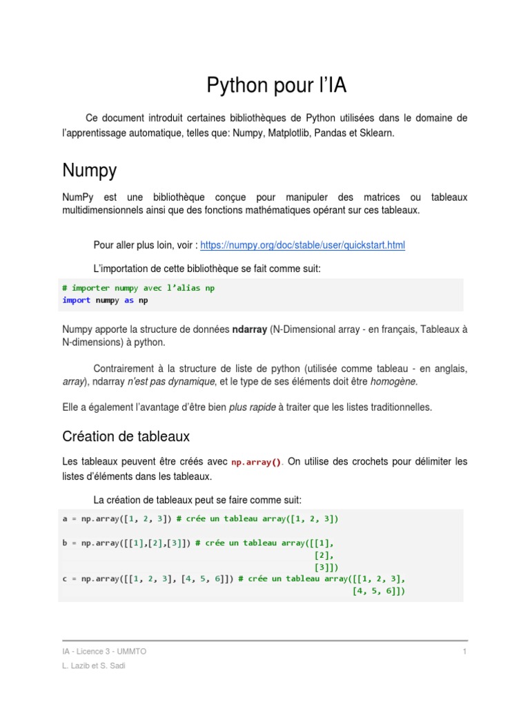 Python Pour l'IA - COMPLET | PDF | Informatique | Informatique