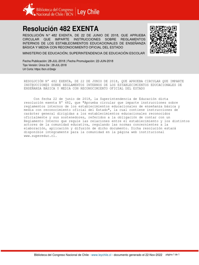 Resolucion 482 EXENTA - 28 JUL 2018 | PDF