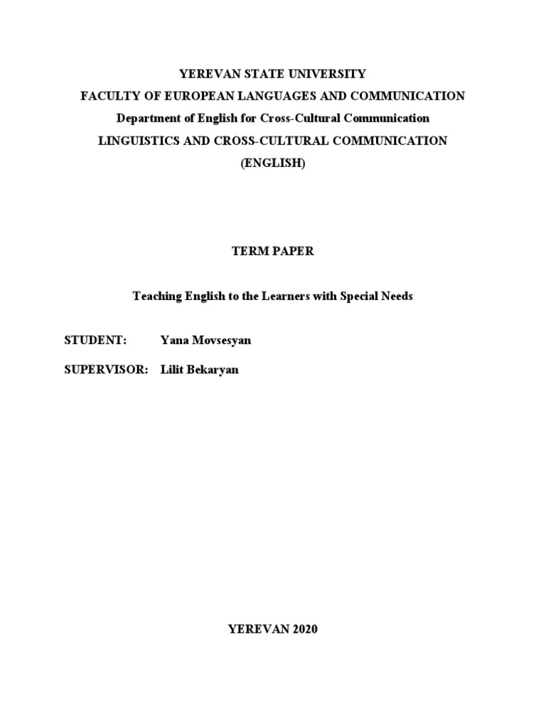 Yerevan State University LSN | PDF | Differentiated Instruction | Special Education