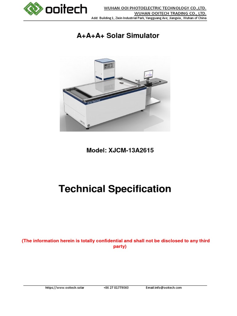 Ooitech Solar Simulator XJCM-13A2615 | PDF | Electrical Engineering ...